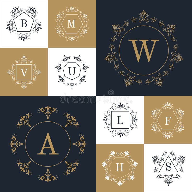 Set of Elegant Monogram Design Stock Vector - Illustration of emblem ...