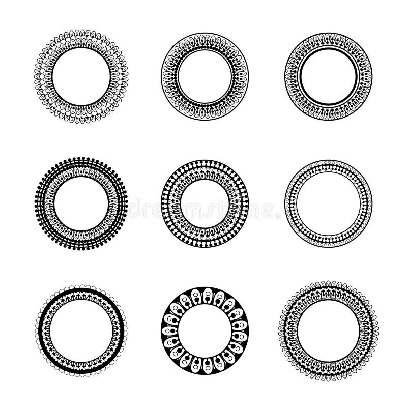 Set of 9 Elegant Round Frames Stock Illustration - Illustration of ...