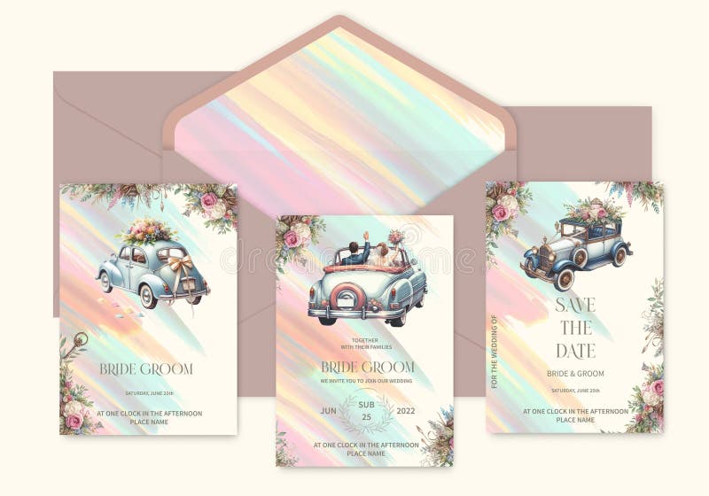 Set of Elegant Template Wedding Invitations with Watercolor Foliage ...