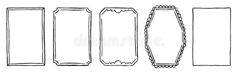 Set of Elegant Whimsical Hand-drawn Frames in Trendy Vintage Styles ...