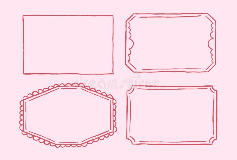 Set of Elegant Whimsical Hand-drawn Frames in Trendy Vintage Styles ...