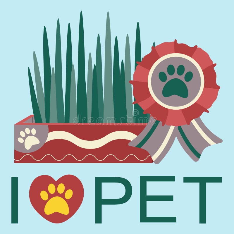 Set of Elements for Animals, Cats, Dogs, Grass for Pets, Text I Love ...