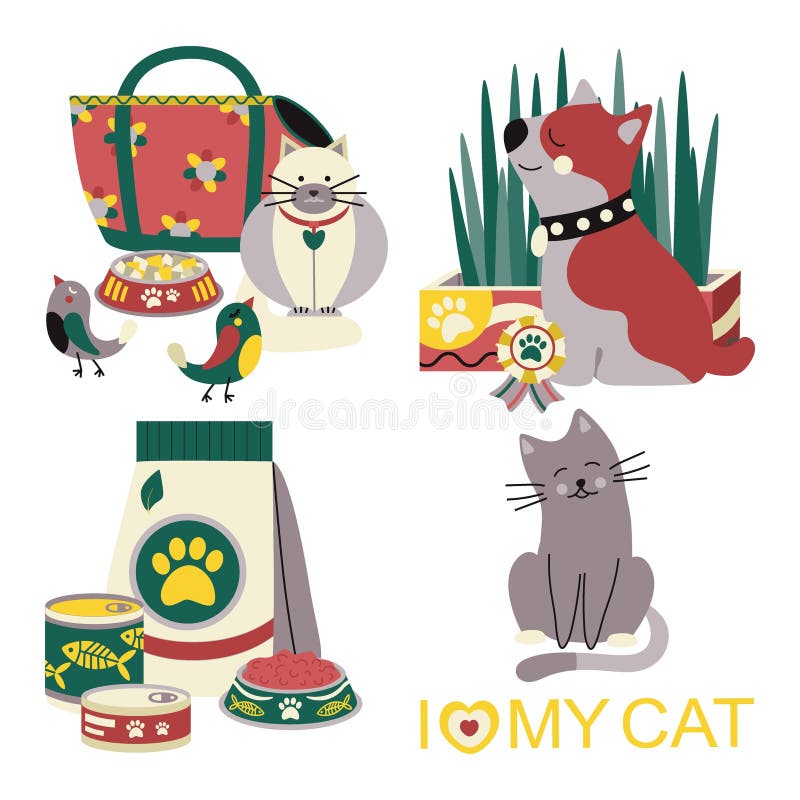 Set of Elements for Animals, Cats, Dogs, Bag, Carrier. Stock Vector ...