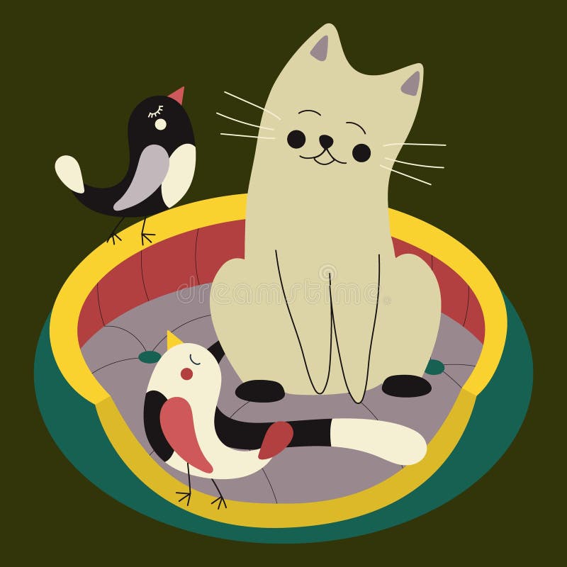 Set of Elements for Animals, Cats, Dogs, Pillow for Pets, Birds with a ...