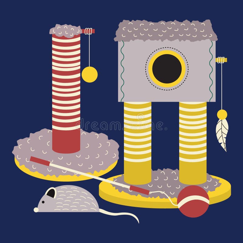 Set of Elements for Animals, Cats, House, Claw, Mouse Toy, Ball ...