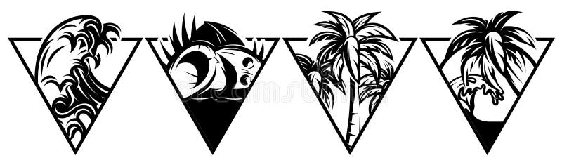 Set of Elements for Badge or Sticker Design with Palm Tree, Wave. Form ...