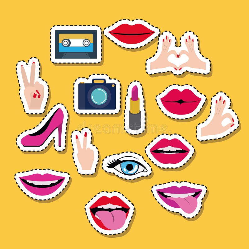 Set Elements Classic Sticker Set on Color Background Stock Vector ...