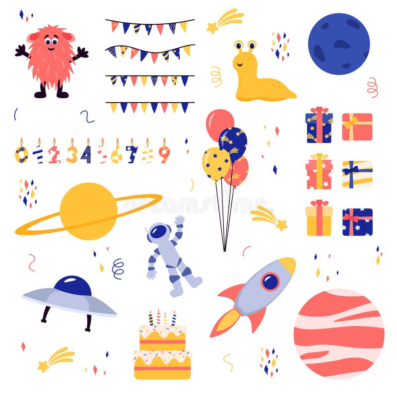 A Set of Elements for a Cosmic Birthday. Theme Party Stock Vector ...