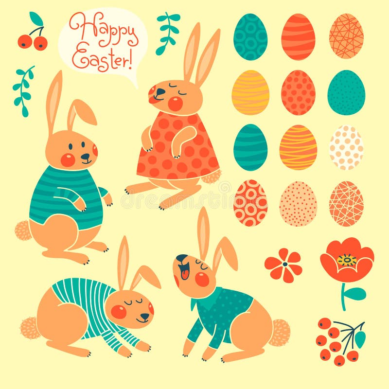 Set of Elements for Design Happy Easter. Stock Vector - Illustration of ...