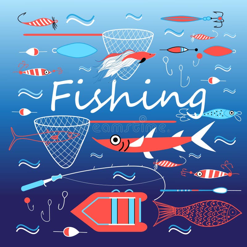 Set of Elements for Fishing Stock Vector - Illustration of lots ...