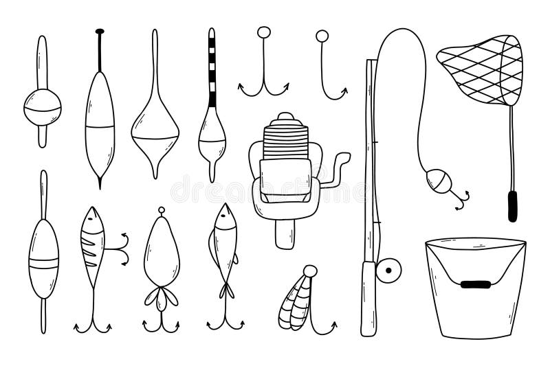 Set of Elements for Fishing.Collection of Tackle and Lures for Fishing. Vector Illustration ...
