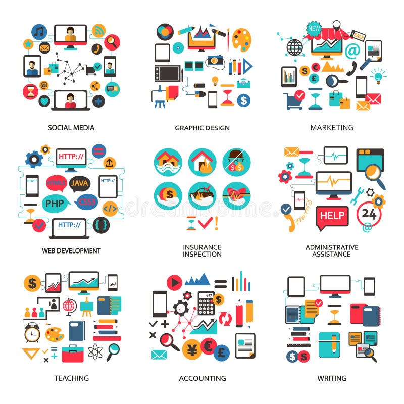 Set of Elements for Freelance Job, Career Stock Vector - Illustration ...