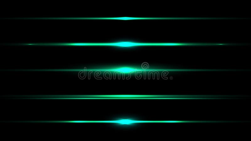 Set of Elements Horizontal Glowing Green Light Ray Effect Isolated on ...