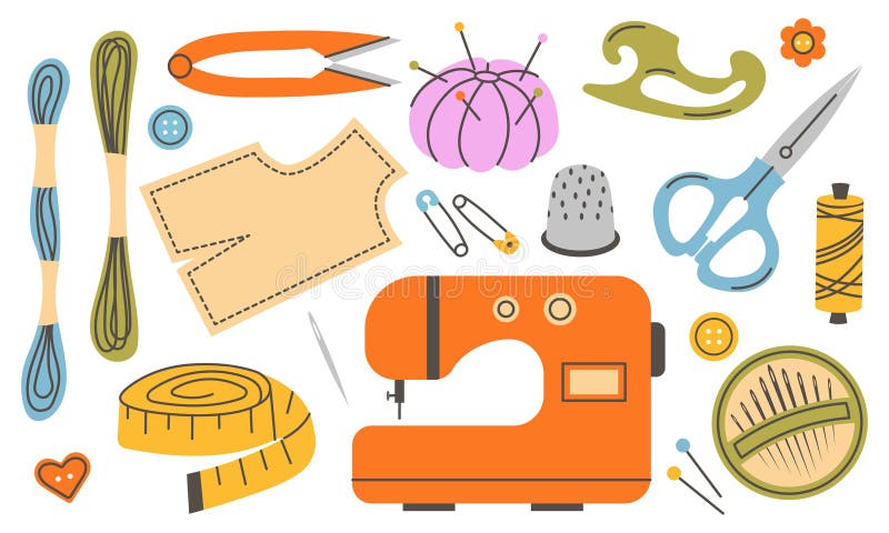 Set of Elements for Needlework and Embroidery. Stock Vector - Illustration of stitch, machine ...