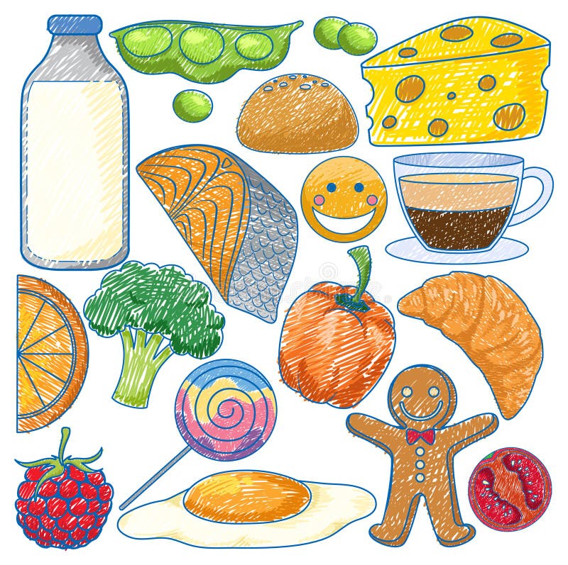 Set of Elements in Pencil Colour Sketch Simple Style Stock Vector ...