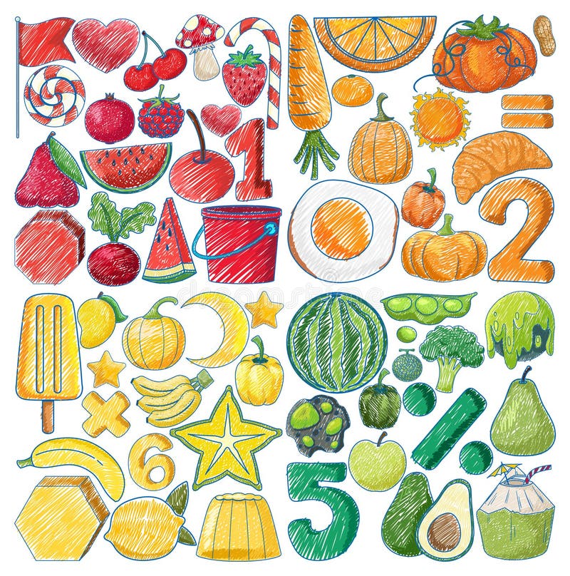 Set of Elements in Pencil Colour Sketch Simple Style Stock Vector ...