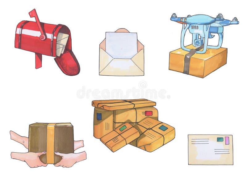 Set of Elements for Post Delivery, Marker Style Stock Image - Image of ...
