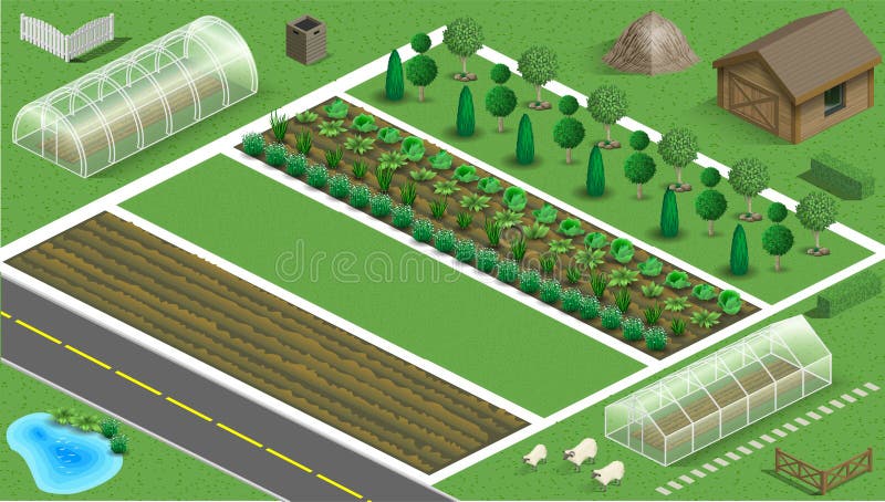 Set of Farm Planning Elements Trees Plants Stock Vector - Illustration ...