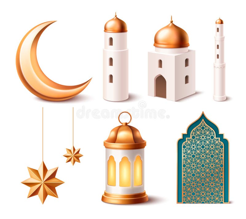 Ramadan Elements in Realistic Style Stock Illustration - Illustration ...