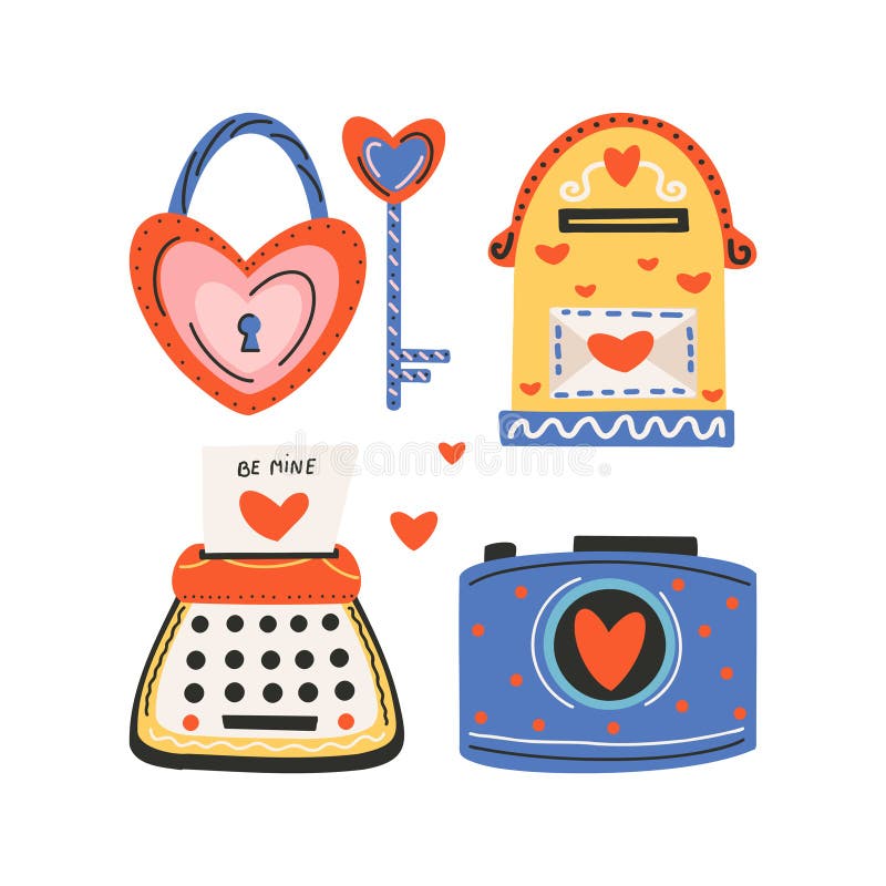 Set of Elements for St. Valentine S Day, Heart Shaped Lock and Heart ...