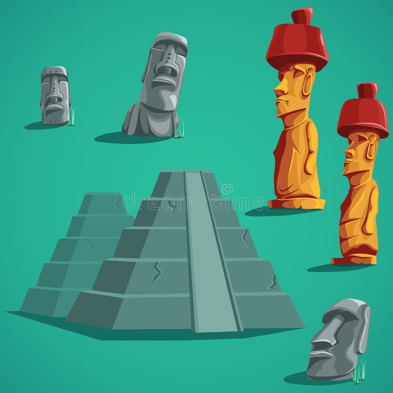 Set Elements of Stones, Statues, Pyramids Stock Vector - Illustration ...