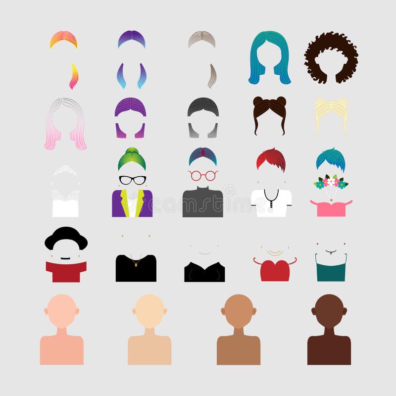 A Set of Elements To Create the Character of the Girl Stock Vector ...