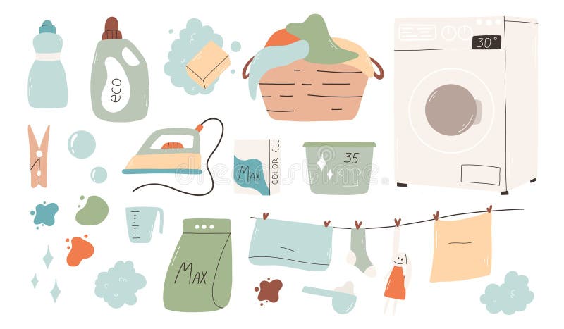 Set of Elements for Washing. Laundry Collection. Vector Illustration Stock Vector - Illustration ...