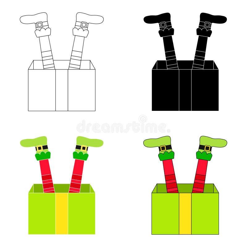Set of Elf Feet with Gift Box in Flat Style Isolated Stock Vector ...