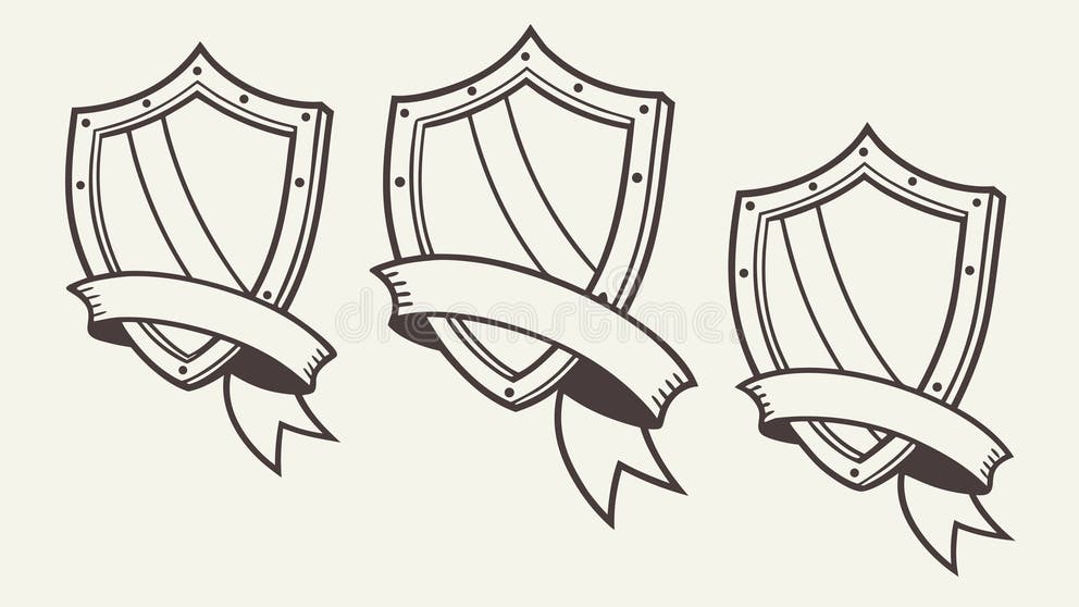 Emblazoned Shields with Scrolls, Medieval Protection, Vector Design ...