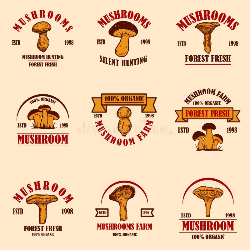 Set of Emblems with Mushrooms. Design Element for Poster, Logo, Label ...
