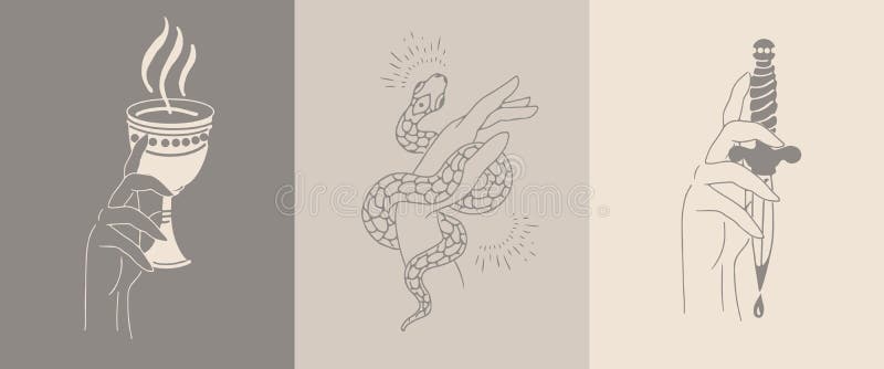 A Set of Emblems with Mystical Symbols in Their Hands Stock Vector ...