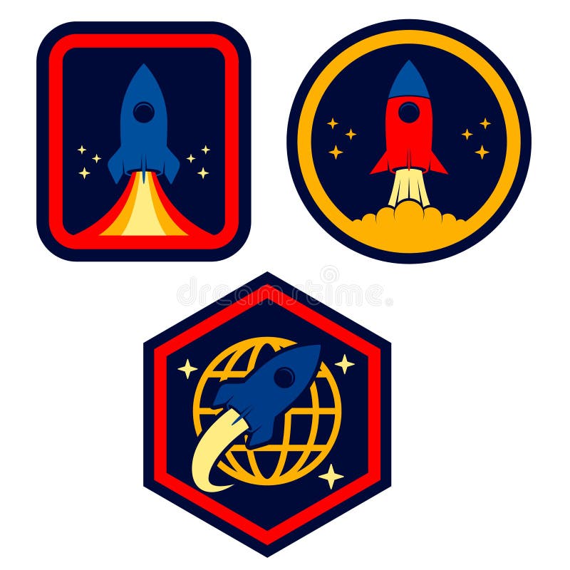 Set of an Emblems with Rocket Launch. Design Element for Logo, Label ...