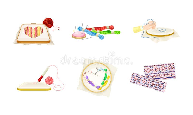 Set of Embroidery and Needlework Tools. Embroidery Hoop, Threads ...