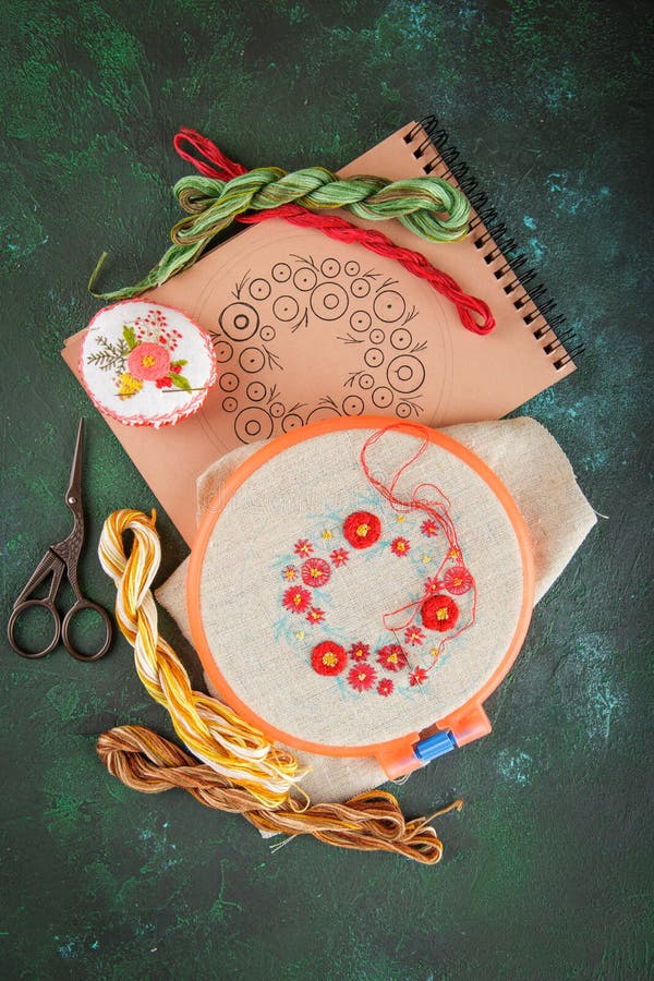 Set for embroidery stock image. Image of hoop, cotton - 104545377