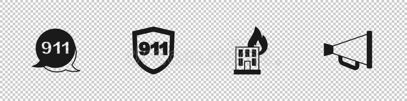 Set Emergency Call 911, Fire in Burning Building and Megaphone Icon ...