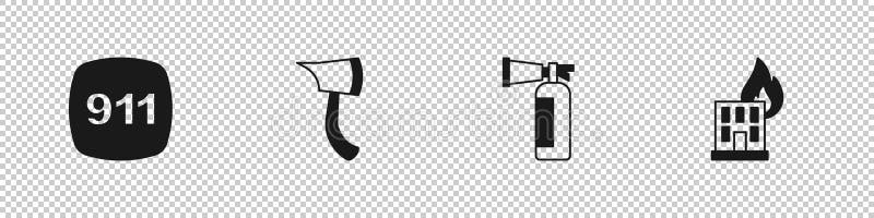 Set Emergency Call 911, Firefighter Axe, Extinguisher and Burning ...