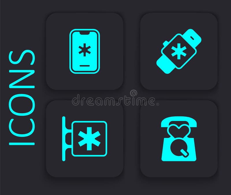 Set Emergency Call 911, Smart Watch with Heart and - Star of Life Icon ...