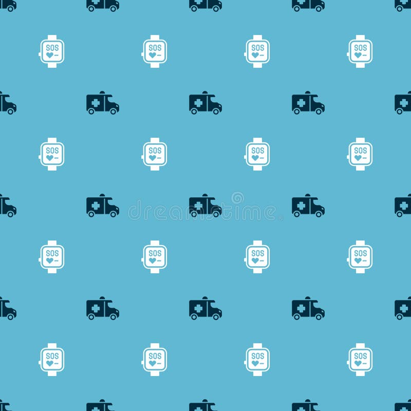 Set Emergency Car and Smart Watch on Seamless Pattern. Vector Stock ...