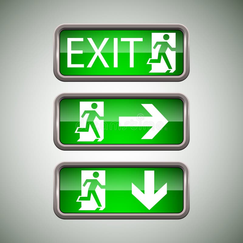 Set of Emergency Exit Signs, Realistic Design Stock Vector ...
