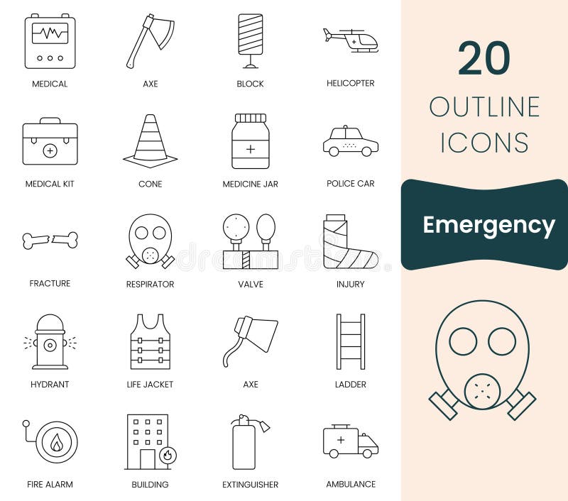 Set of Emergency Icons. Thin Outline Icons Pack Stock Vector ...