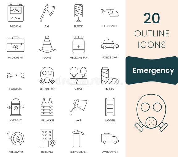 Set of Emergency Icons. Thin Outline Icons Pack Stock Vector ...
