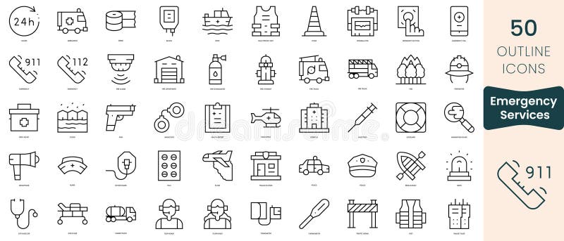 Set of Emergency Services Icons. Thin Linear Style Icons Pack Stock ...