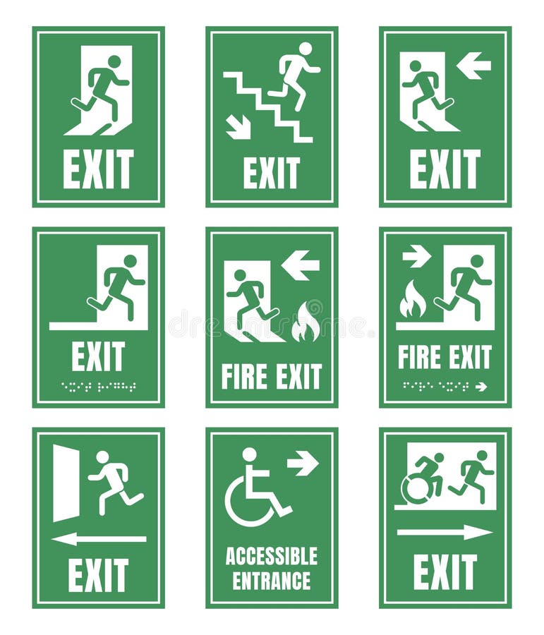 Set of Emergensy Exit Signs, Fire Exit Labels Stock Vector ...