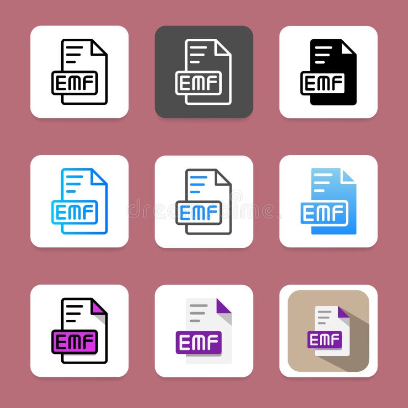 Set of Emf File Icons with Clear and Informative Format Details Stock ...