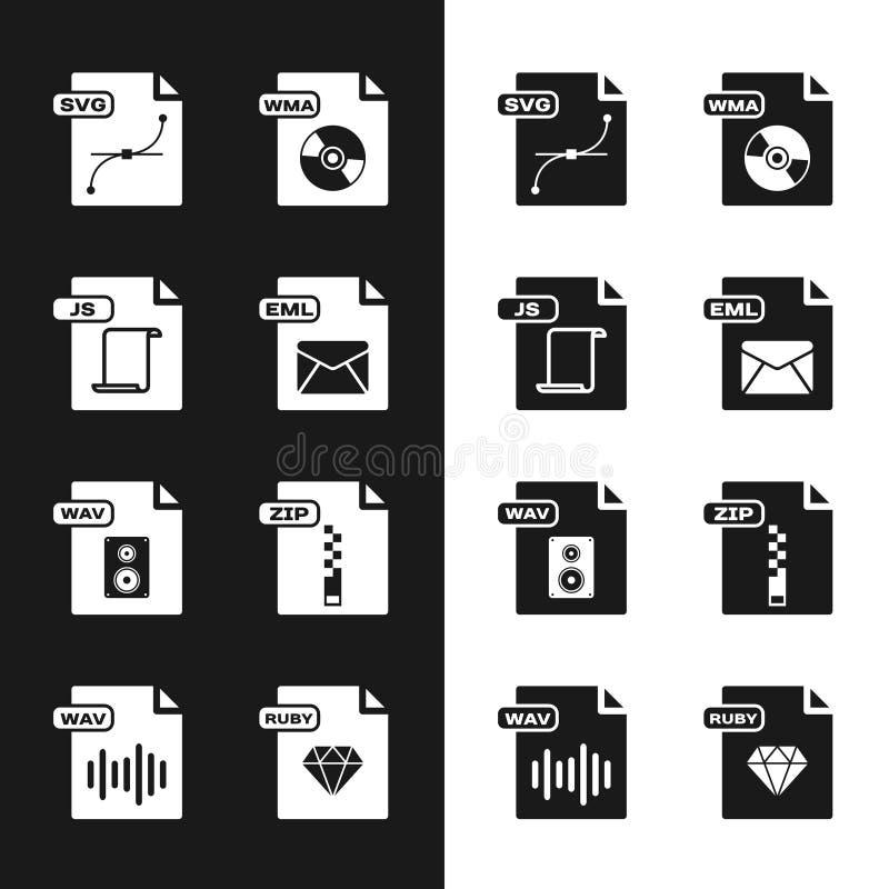 Set EML File Document, JS, SVG, WMA, WAV, ZIP, RUBY and Icon. Vector ... Set EML File Document, JS, SVG, WMA, WAV, ZIP, RUBY and Icon. Vector ...