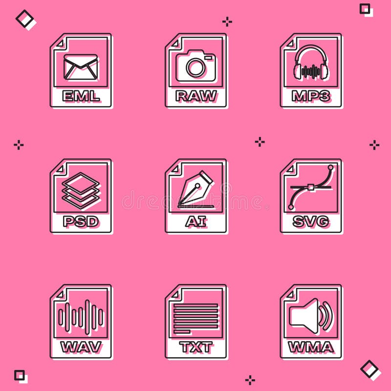 Set EML File Document, RAW, MP3, PSD, AI and SVG Icon. Vector Stock ... Set EML File Document, RAW, MP3, PSD, AI and SVG Icon. Vector Stock ...