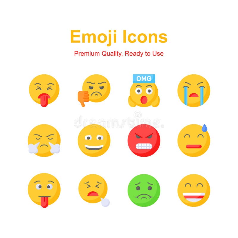 Set of Emoji Icons, Cute Expressions Vector Design Stock Vector ...