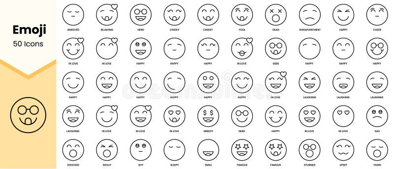 Set of Emoji Icons. Simple Line Art Style Icons Pack Stock Vector ...