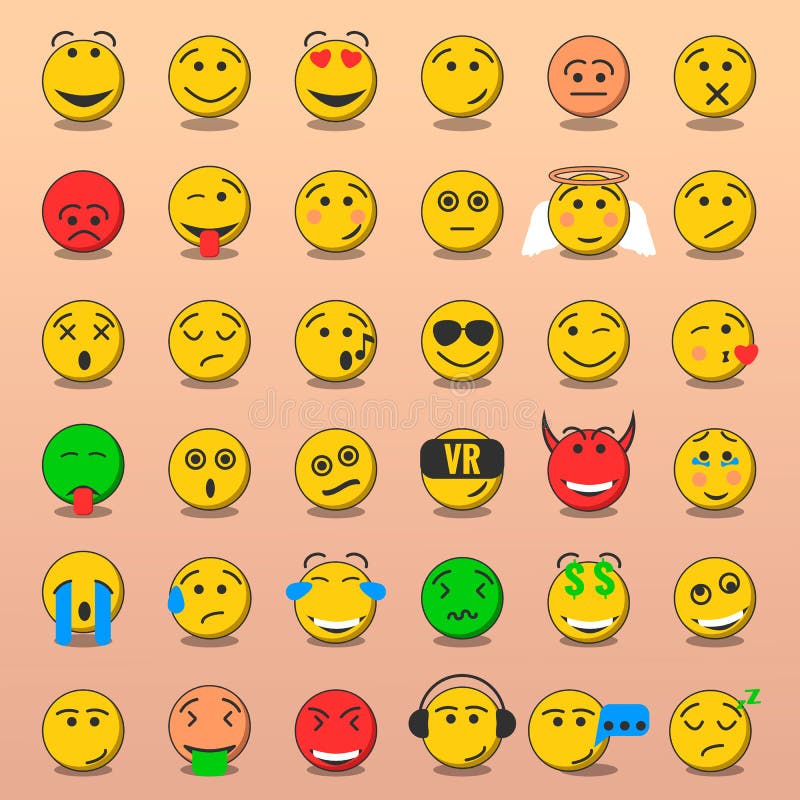 Set of Emoji, Smile Emoji Faces Flat Style Stock Vector - Illustration ...