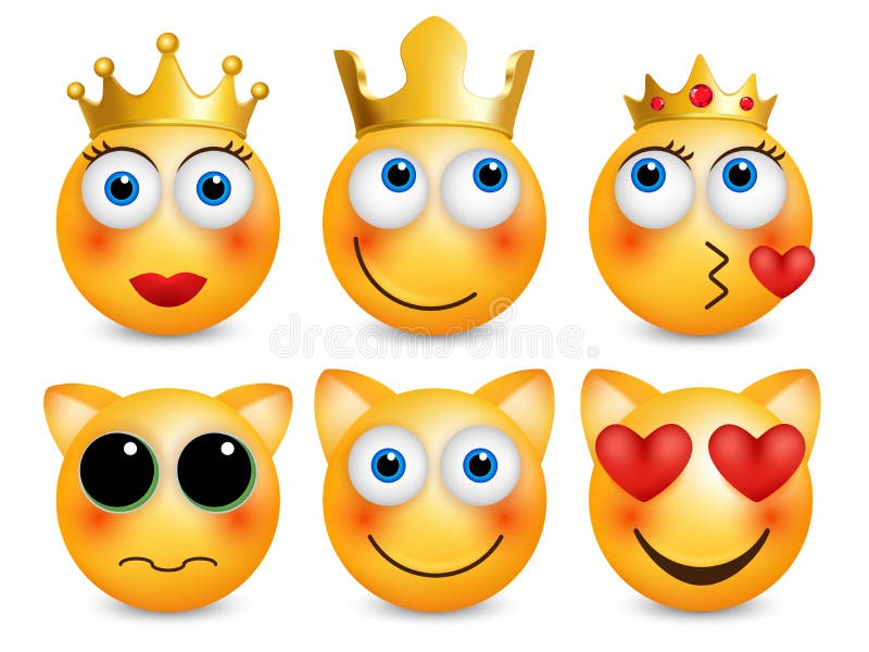 Set with Emoji. Yellow Face with Emotions. Cartoon Character. Different ...